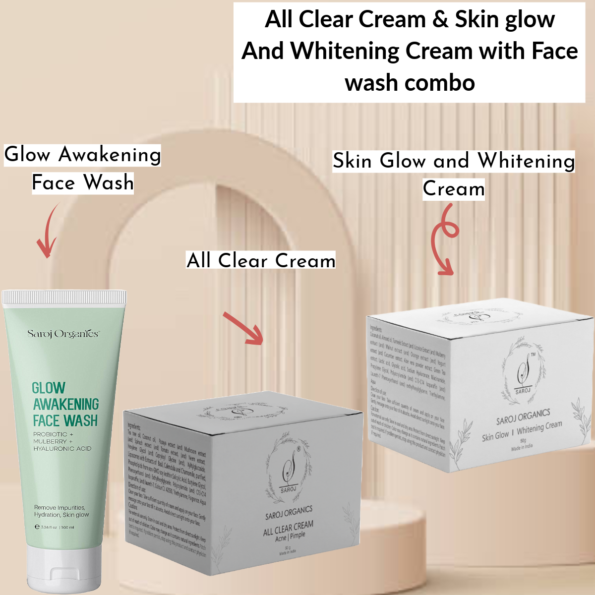 All Clear Cream and skin glow and whitening Cream combo for acne, skin